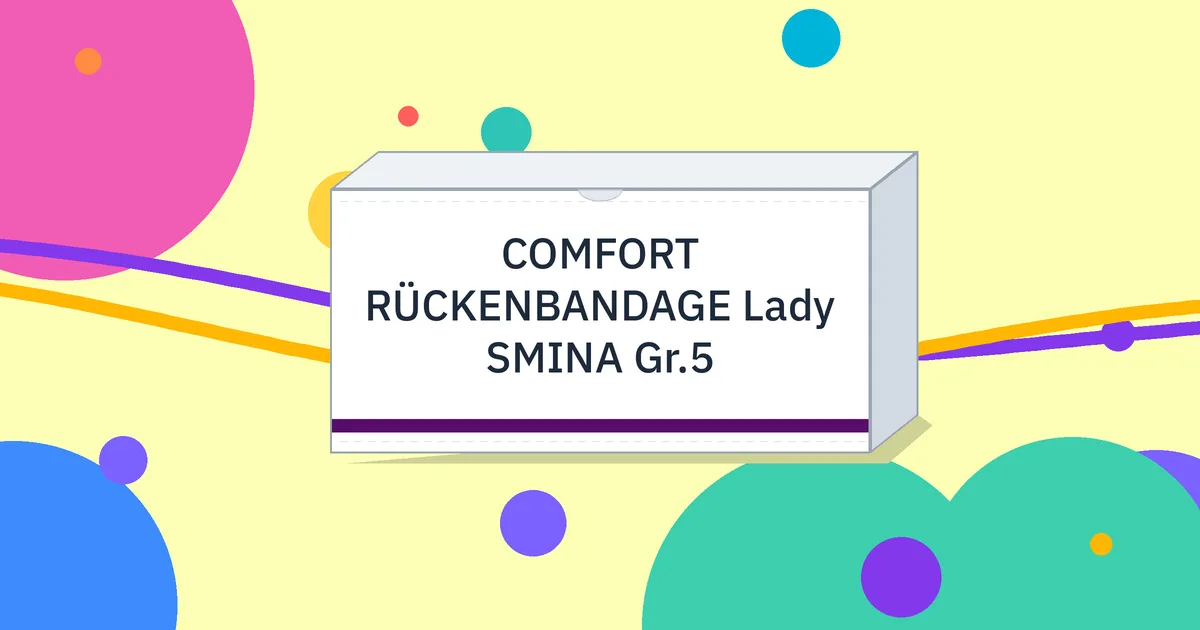 Symbolbild: Packung mit der Aufschrift COMFORT RÜCKENBANDAGE Lady SMINA Gr.5 (PZN 20163276) – Verfügbarkeit und Bezug in Apotheken in Frankfurt am Main