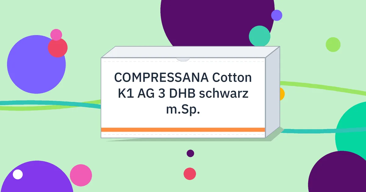 Symbolbild: Packung mit der Aufschrift COMPRESSANA Cotton K1 AG 3 DHB schwarz m.Sp. (PZN 11393066) – Verfügbarkeit und Bezug in Apotheken in Frankfurt am Main