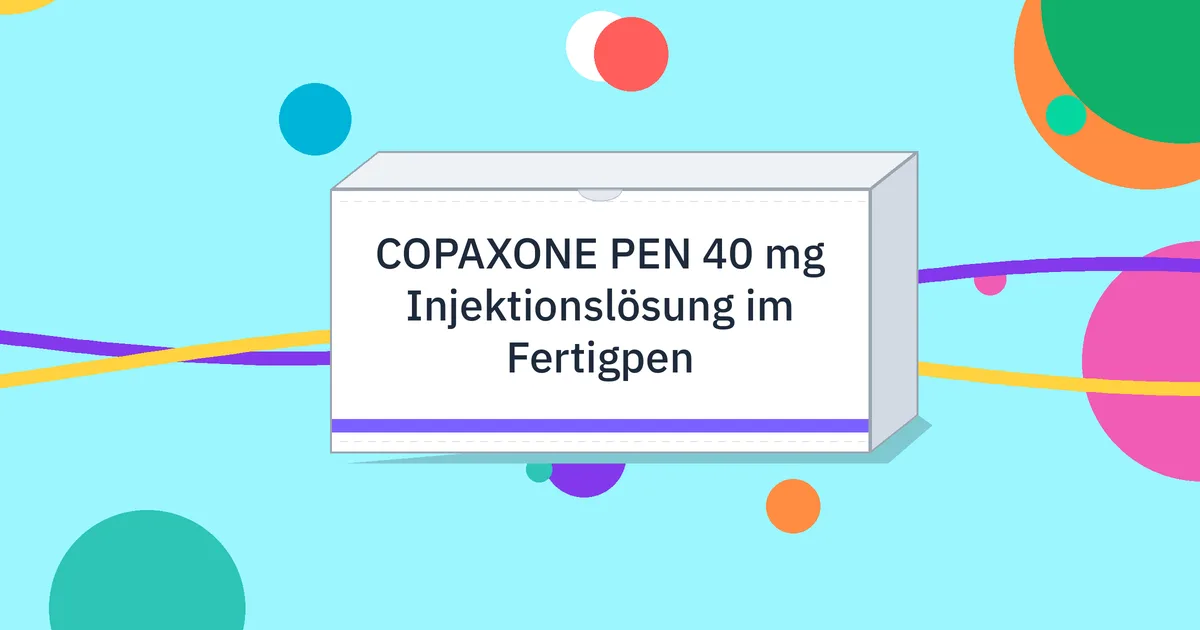 Symbolbild: Packung mit der Aufschrift COPAXONE PEN 40 mg Injektionslösung im Fertigpen (PZN 13694949) – Verfügbarkeit und Bezug in Apotheken in Frankfurt am Main