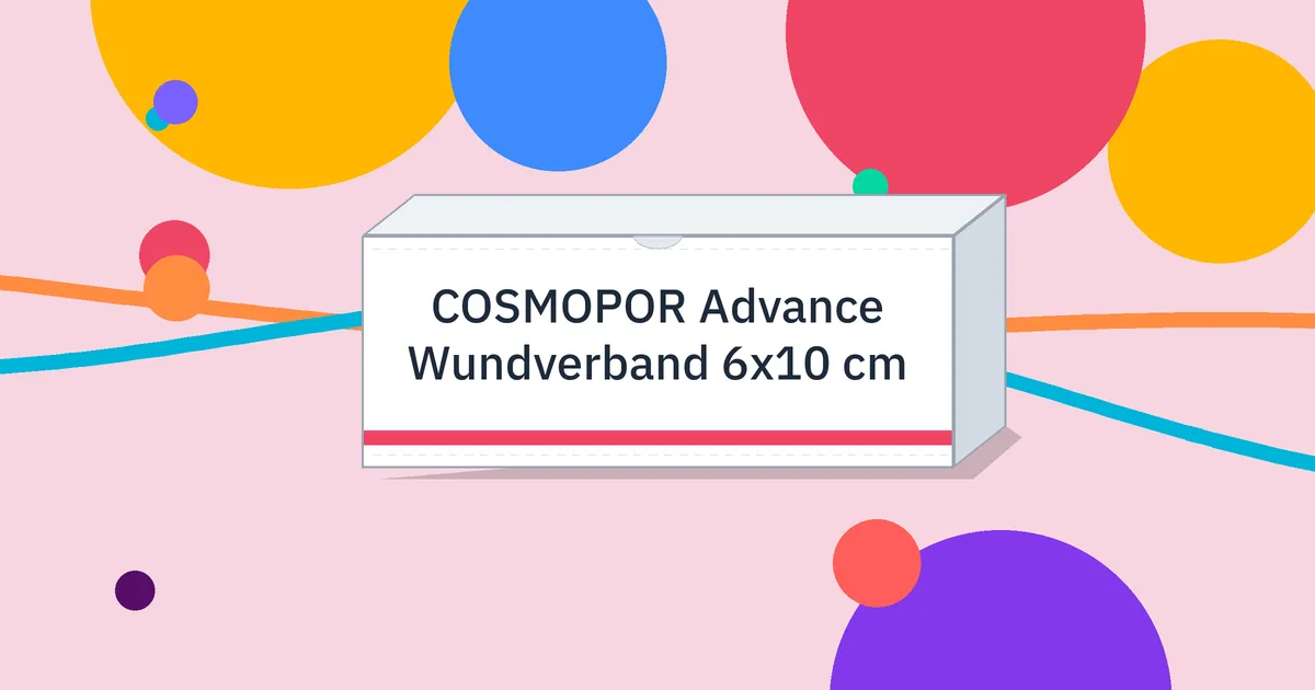 Symbolbild: Packung mit der Aufschrift COSMOPOR Advance Wundverband 6x10 cm (PZN 18799506) – Verfügbarkeit und Bezug in Apotheken in Frankfurt am Main