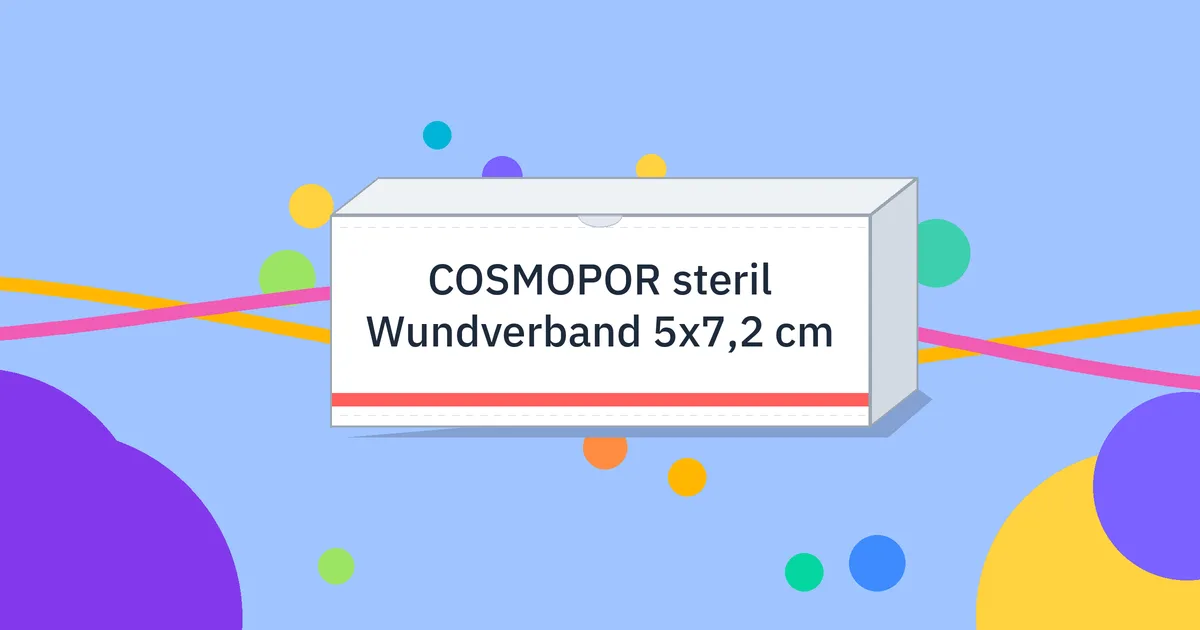 Symbolbild: Packung mit der Aufschrift COSMOPOR steril Wundverband 5x7,2 cm (PZN 18715432) – Verfügbarkeit und Bezug in Apotheken in Frankfurt am Main