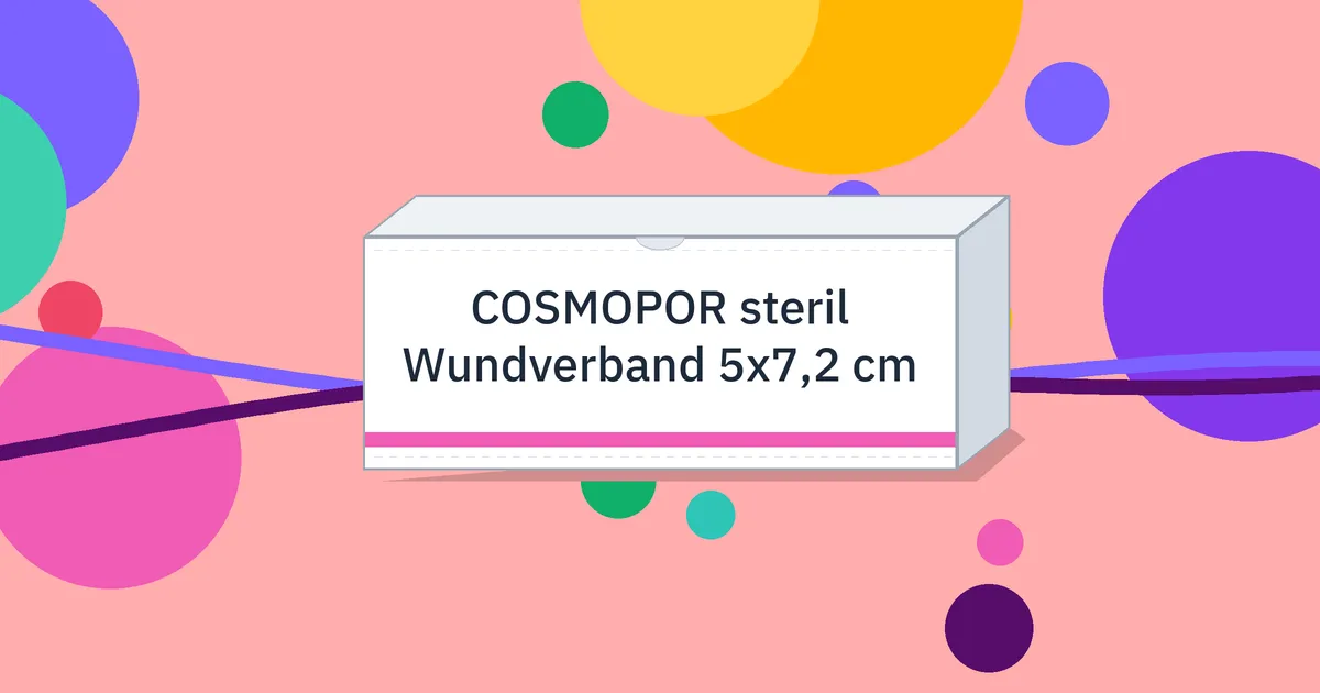Symbolbild: Packung mit der Aufschrift COSMOPOR steril Wundverband 5x7,2 cm (PZN 19745760) – Verfügbarkeit und Bezug in Apotheken in Frankfurt am Main