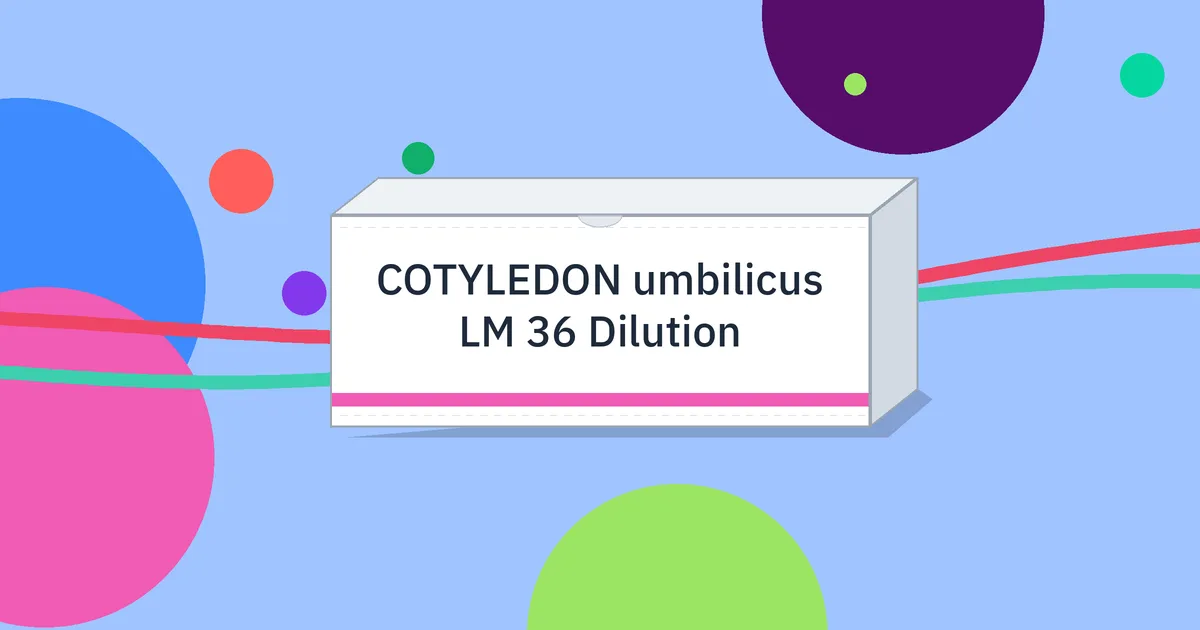 Symbolbild: Packung mit der Aufschrift COTYLEDON umbilicus LM 36 Dilution (PZN 13456084) – Verfügbarkeit und Bezug in Apotheken in Frankfurt am Main