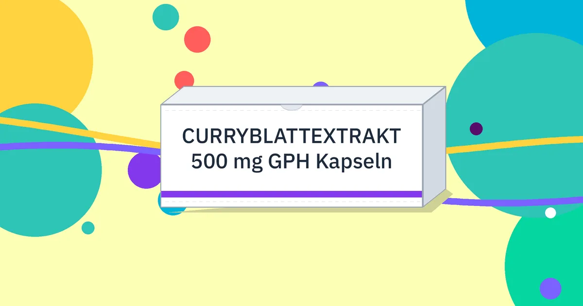 Symbolbild: Packung mit der Aufschrift CURRYBLATTEXTRAKT 500 mg GPH Kapseln (PZN 11146557) – Verfügbarkeit und Bezug in Apotheken in Frankfurt am Main