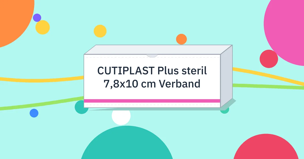 Symbolbild: Packung mit der Aufschrift CUTIPLAST Plus steril 7,8x10 cm Verband (PZN 17451557) – Verfügbarkeit und Bezug in Apotheken in Frankfurt am Main