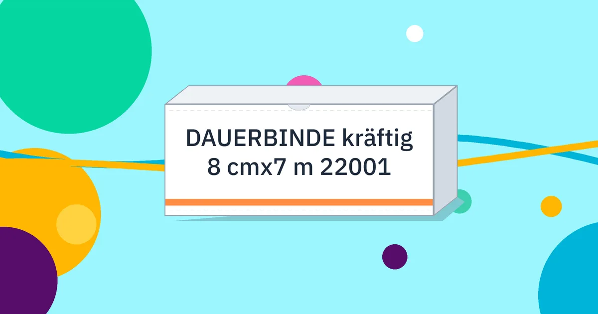 Symbolbild: Packung mit der Aufschrift DAUERBINDE kräftig 8 cmx7 m 22001 (PZN 05104626) – Verfügbarkeit und Bezug in Apotheken in Frankfurt am Main