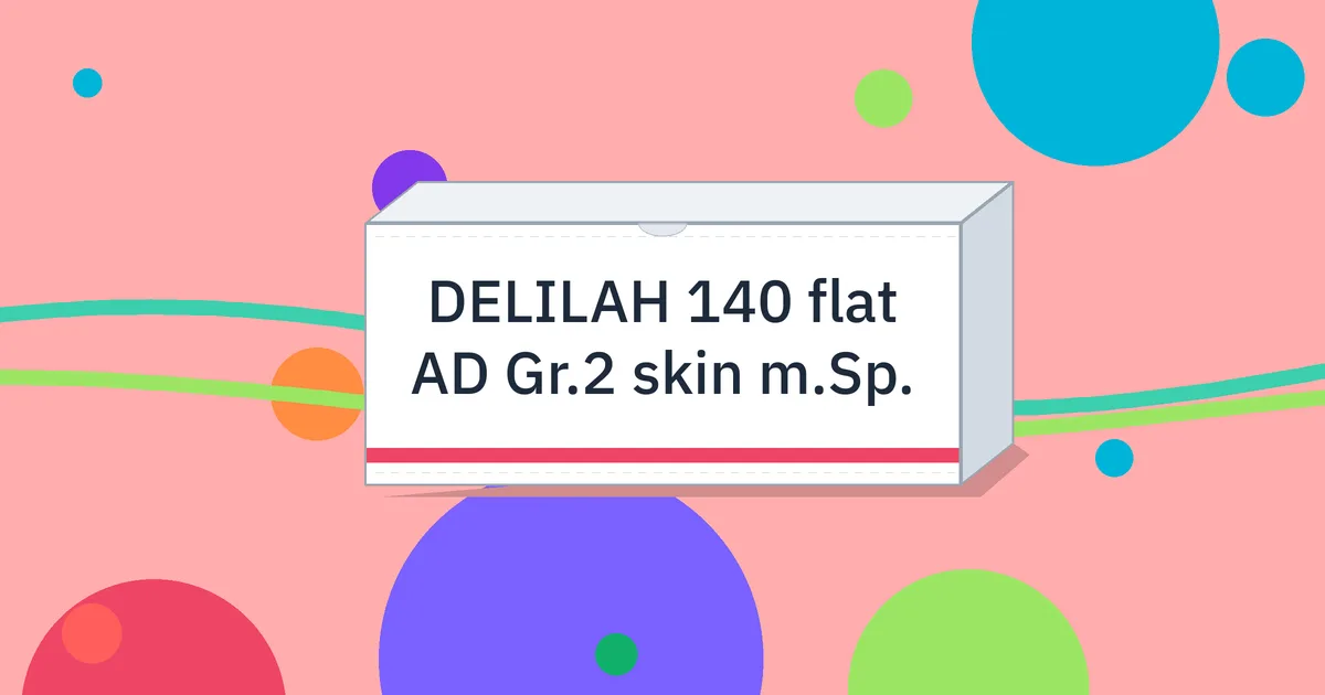 Symbolbild: Packung mit der Aufschrift DELILAH 140 flat AD Gr.2 skin m.Sp. (PZN 14246940) – Verfügbarkeit und Bezug in Apotheken in Frankfurt am Main