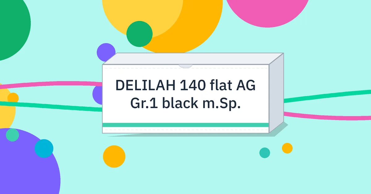 Symbolbild: Packung mit der Aufschrift DELILAH 140 flat AG Gr.1 black m.Sp. (PZN 14247164) – Verfügbarkeit und Bezug in Apotheken in Frankfurt am Main