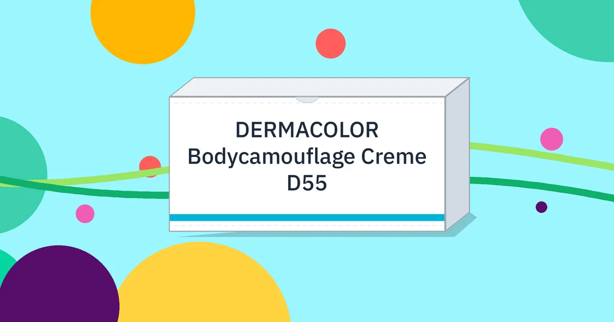 Symbolbild: Packung mit der Aufschrift DERMACOLOR Bodycamouflage Creme D55 (PZN 15818321) – Verfügbarkeit und Bezug in Apotheken in Frankfurt am Main