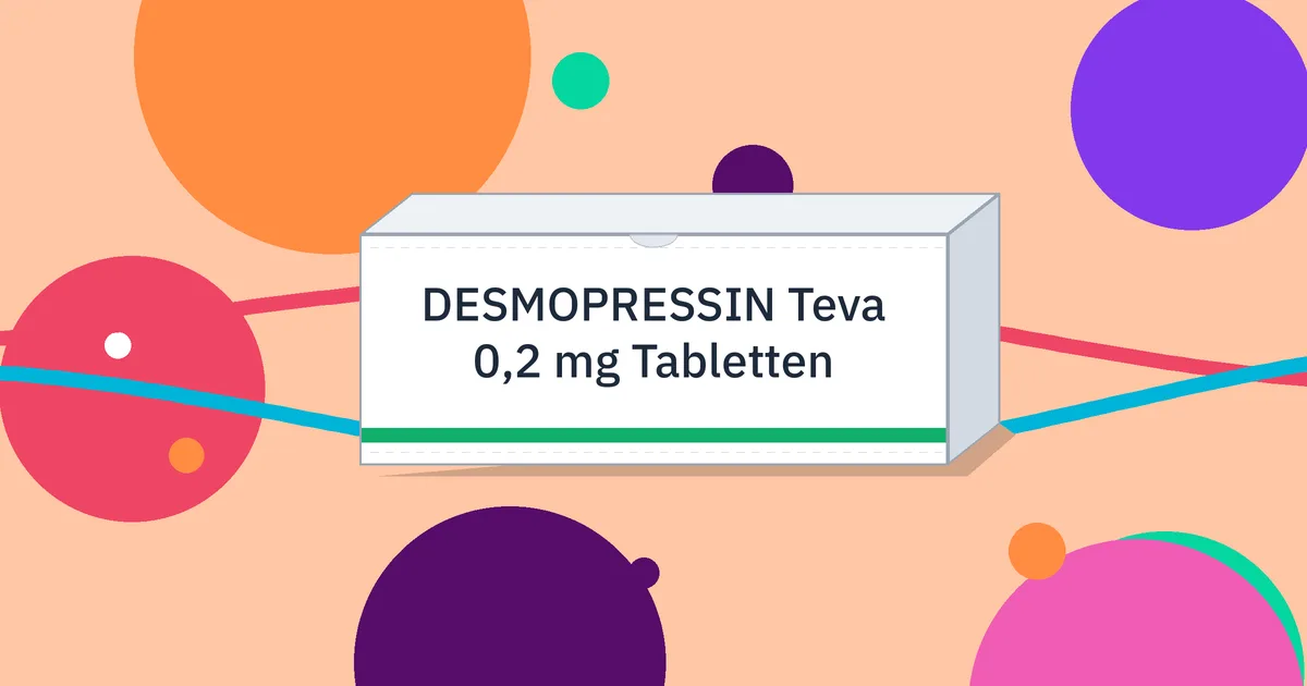 Symbolbild: Packung mit der Aufschrift DESMOPRESSIN Teva 0,2 mg Tabletten (PZN 18735481) – Verfügbarkeit und Bezug in Apotheken in Frankfurt am Main