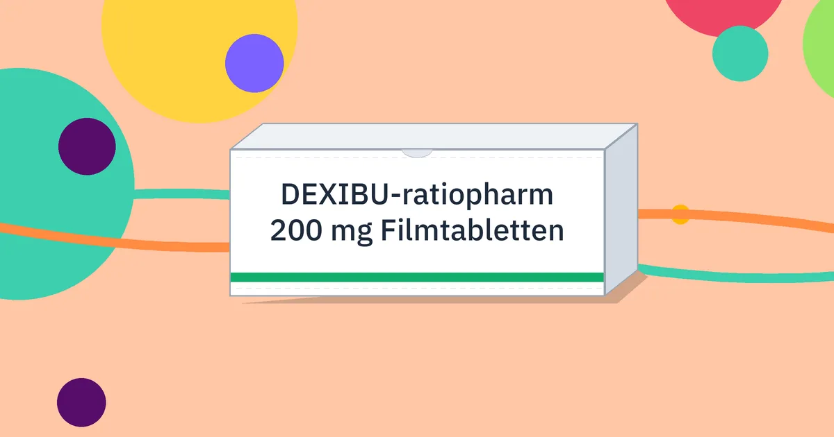 Symbolbild: Packung mit der Aufschrift DEXIBU-ratiopharm 200 mg Filmtabletten (PZN 19185108) – Verfügbarkeit und Bezug in Apotheken in Frankfurt am Main