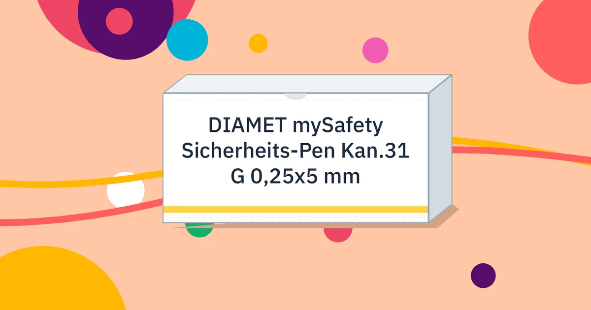 Symbolbild: Packung mit der Aufschrift DIAMET mySafety Sicherheits-Pen Kan.31 G 0,25x5 mm (PZN 18164073) – Verfügbarkeit und Bezug in Apotheken in Frankfurt am Main