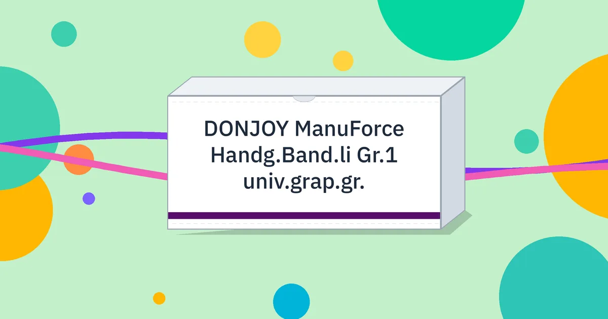 Symbolbild: Packung mit der Aufschrift DONJOY ManuForce Handg.Band.li Gr.1 univ.grap.gr. (PZN 18668307) – Verfügbarkeit und Bezug in Apotheken in Frankfurt am Main