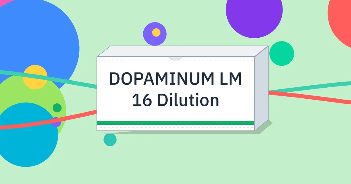 Symbolbild: Packung mit der Aufschrift DOPAMINUM LM 16 Dilution (PZN 12842709) – Verfügbarkeit und Bezug in Apotheken in Frankfurt am Main