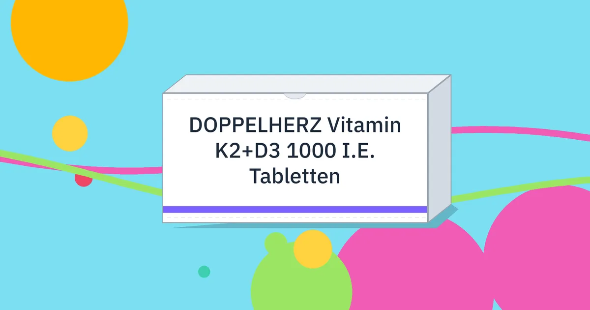 Symbolbild: Packung mit der Aufschrift DOPPELHERZ Vitamin K2+D3 1000 I.E. Tabletten (PZN 17980882) – Verfügbarkeit und Bezug in Apotheken in Frankfurt am Main
