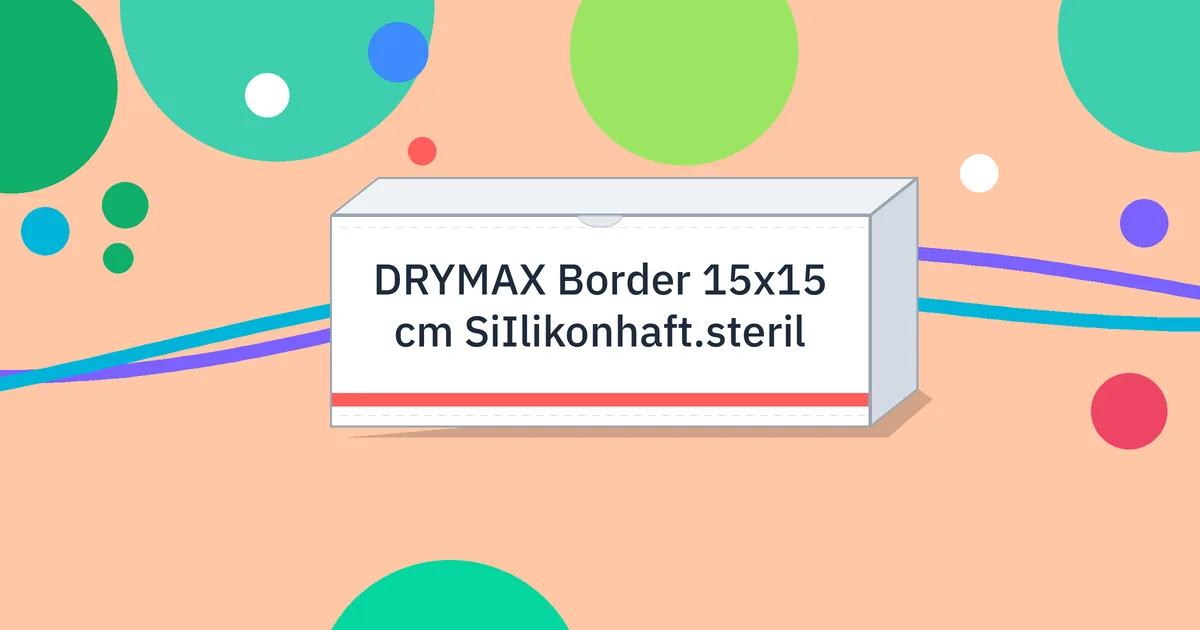Symbolbild: Packung mit der Aufschrift DRYMAX Border 15x15 cm SiIlikonhaft.steril (PZN 19639532) – Verfügbarkeit und Bezug in Apotheken in Frankfurt am Main