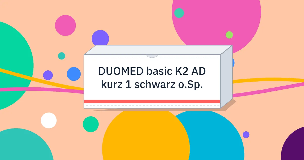 Symbolbild: Packung mit der Aufschrift DUOMED basic K2 AD kurz 1 schwarz o.Sp. (PZN 20907452) – Verfügbarkeit und Bezug in Apotheken in Frankfurt am Main