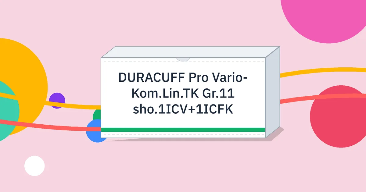 Symbolbild: Packung mit der Aufschrift DURACUFF Pro Vario-Kom.Lin.TK Gr.11 sho.1ICV+1ICFK (PZN 19244762) – Verfügbarkeit und Bezug in Apotheken in Frankfurt am Main