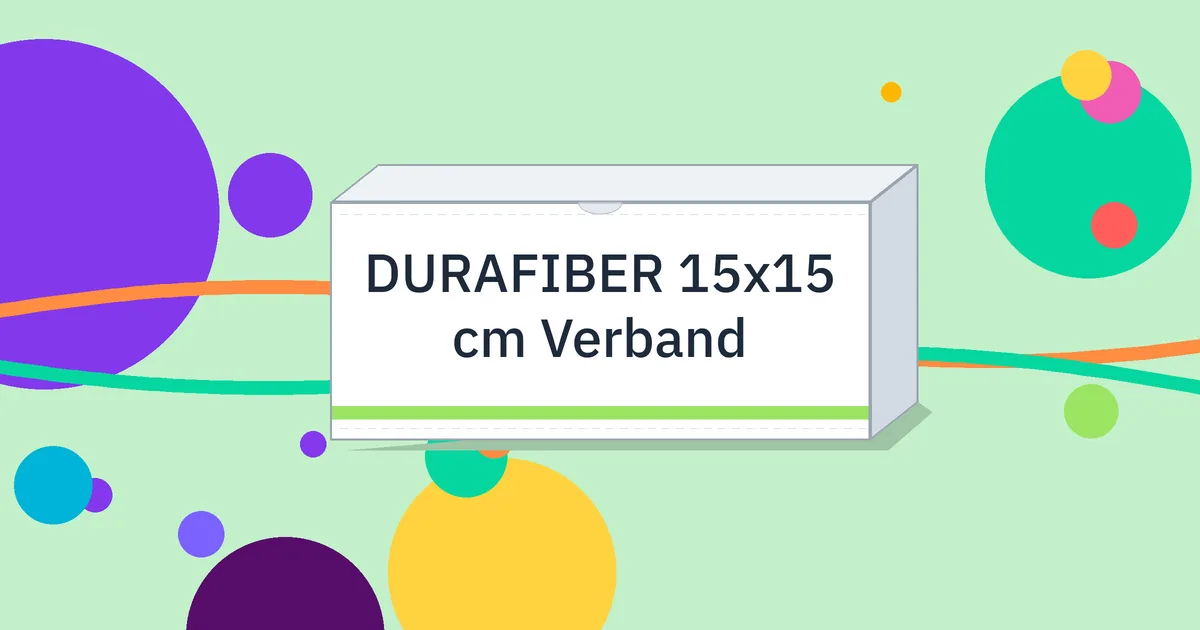 Symbolbild: Packung mit der Aufschrift DURAFIBER 15x15 cm Verband (PZN 20354295) – Verfügbarkeit und Bezug in Apotheken in Frankfurt am Main