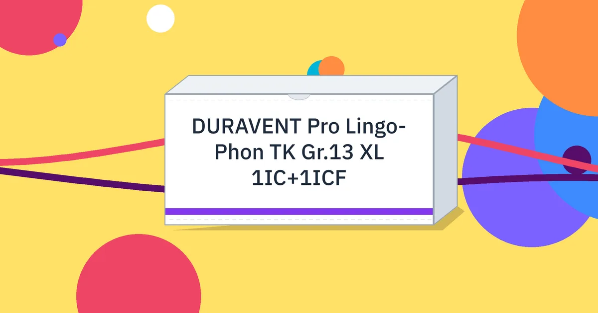 Symbolbild: Packung mit der Aufschrift DURAVENT Pro Lingo-Phon TK Gr.13 XL 1IC+1ICF (PZN 19246583) – Verfügbarkeit und Bezug in Apotheken in Frankfurt am Main