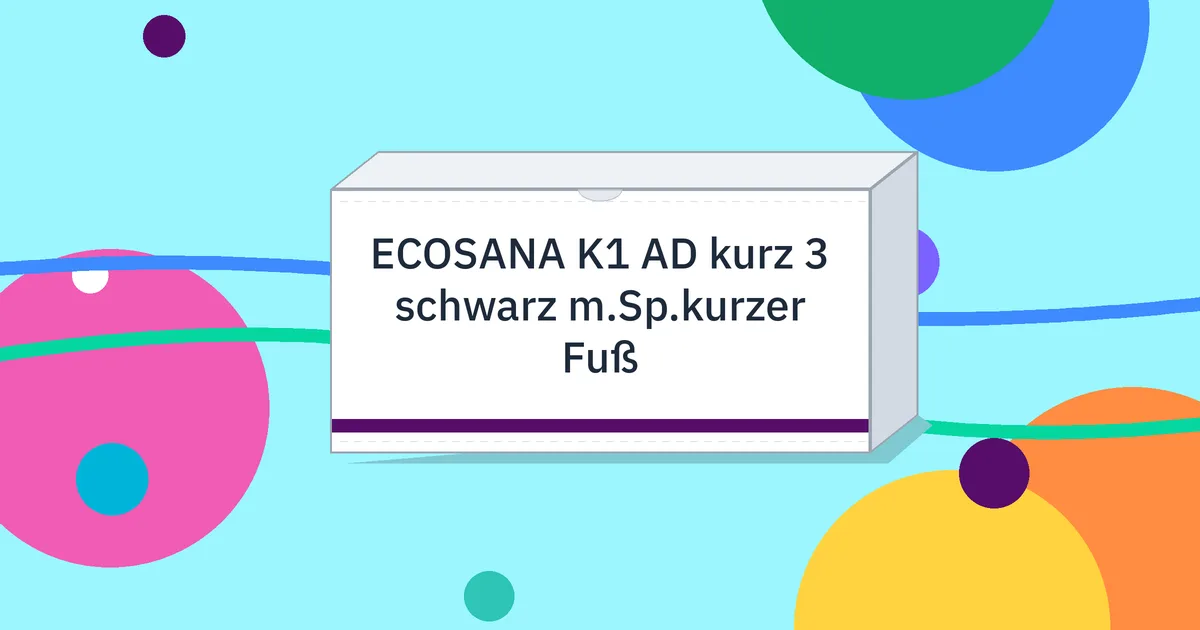 Symbolbild: Packung mit der Aufschrift ECOSANA K1 AD kurz 3 schwarz m.Sp.kurzer Fuß (PZN 04724628) – Verfügbarkeit und Bezug in Apotheken in Frankfurt am Main
