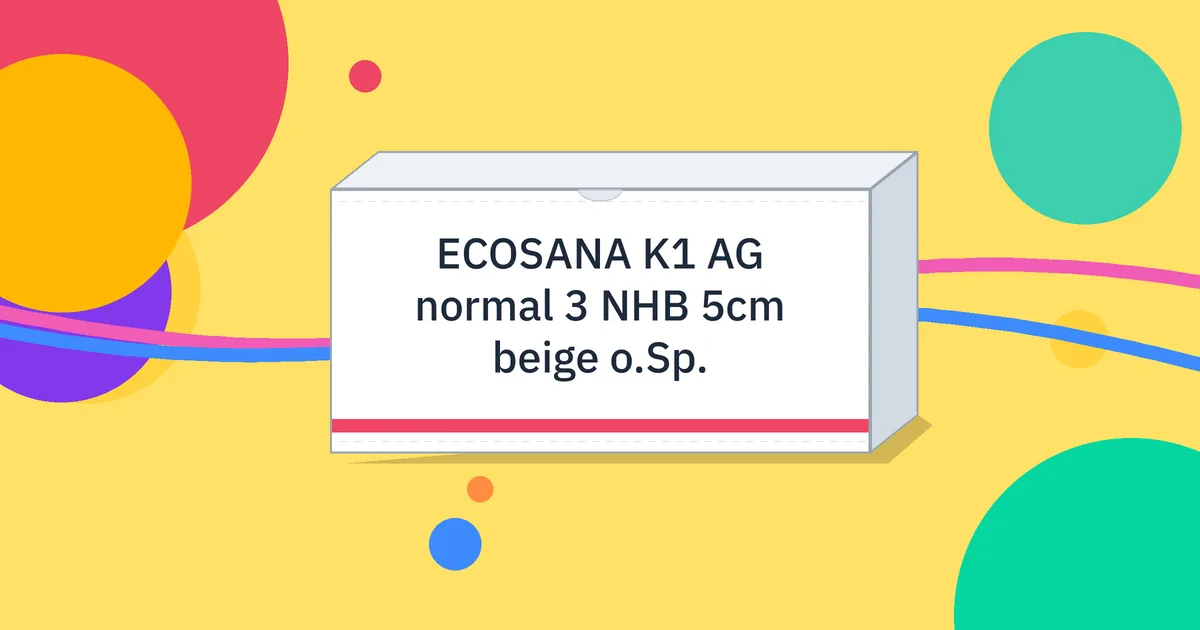 Symbolbild: Packung mit der Aufschrift ECOSANA K1 AG normal 3 NHB 5cm beige o.Sp. (PZN 04727414) – Verfügbarkeit und Bezug in Apotheken in Frankfurt am Main