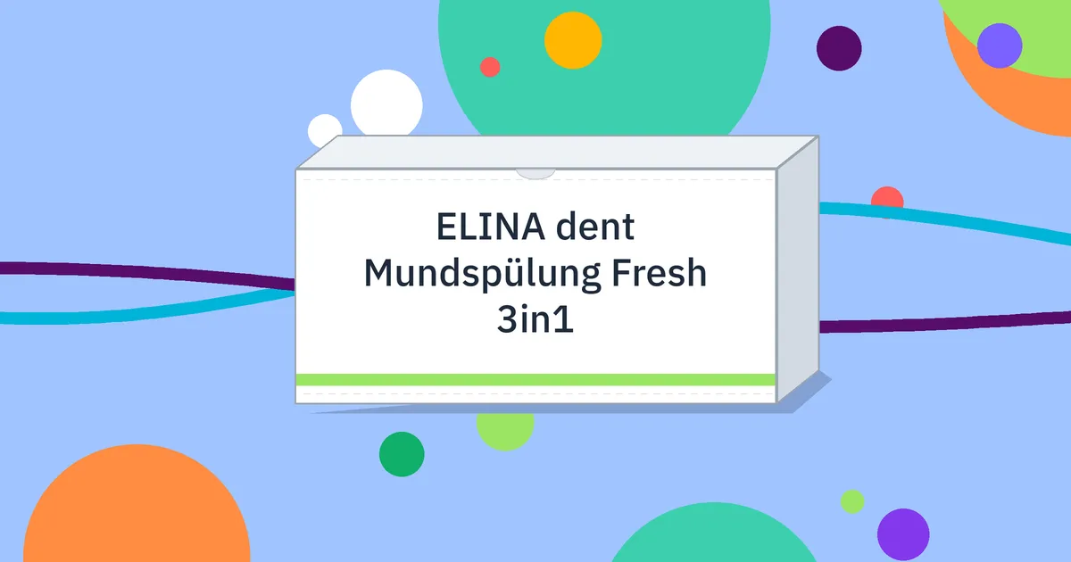 Symbolbild: Packung mit der Aufschrift ELINA dent Mundspülung Fresh 3in1 (PZN 11061157) – Verfügbarkeit und Bezug in Apotheken in Frankfurt am Main
