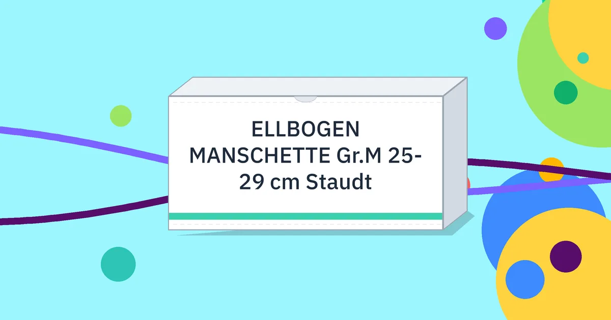 Symbolbild: Packung mit der Aufschrift ELLBOGEN MANSCHETTE Gr.M 25-29 cm Staudt (PZN 11152747) – Verfügbarkeit und Bezug in Apotheken in Frankfurt am Main