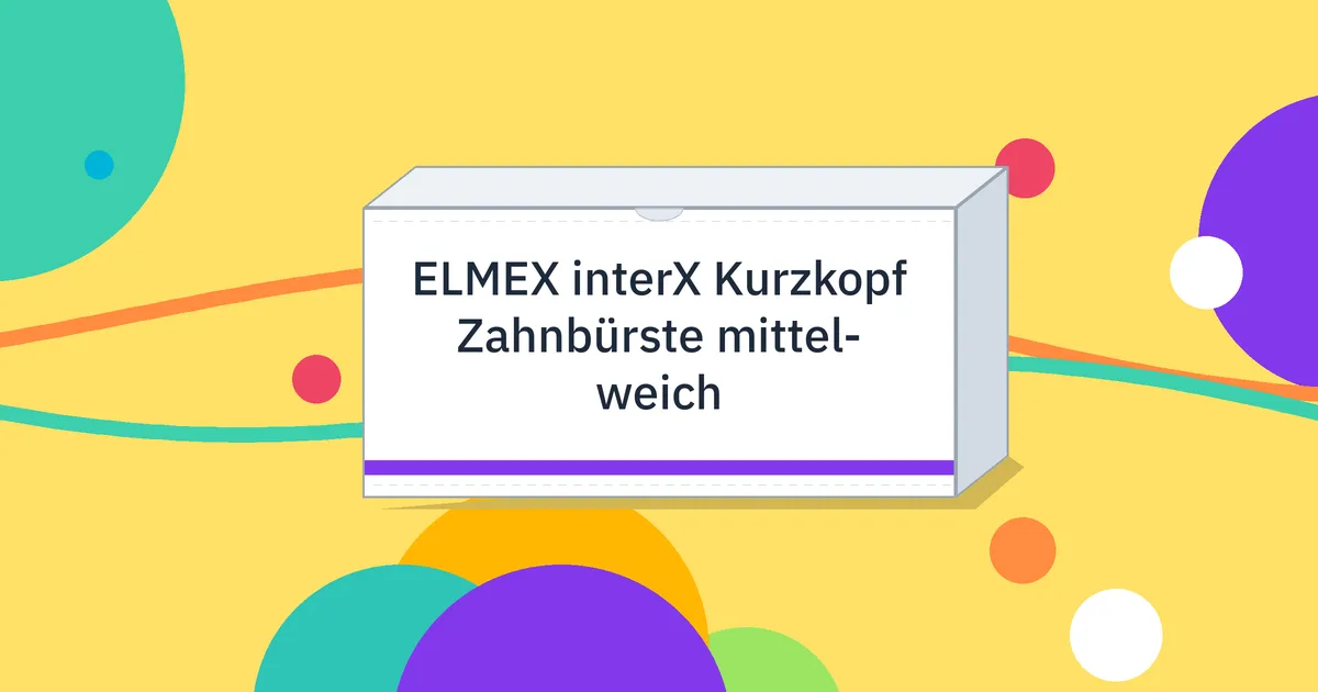 Symbolbild: Packung mit der Aufschrift ELMEX interX Kurzkopf Zahnbürste mittel-weich (PZN 00813312) – Verfügbarkeit und Bezug in Apotheken in Frankfurt am Main