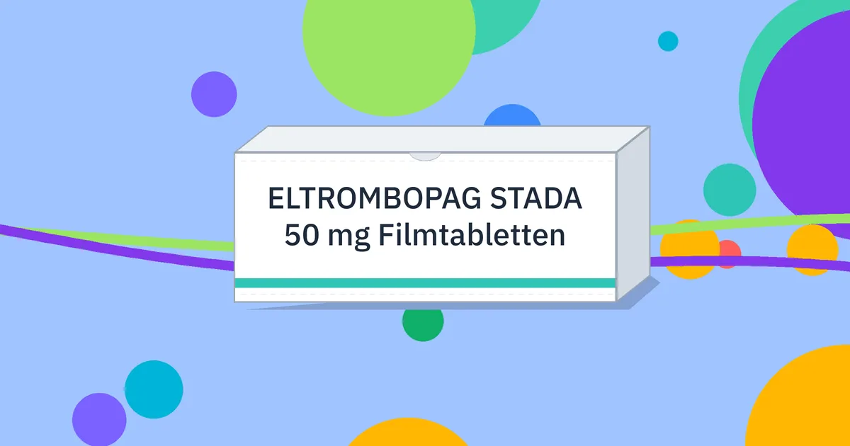 Symbolbild: Packung mit der Aufschrift ELTROMBOPAG STADA 50 mg Filmtabletten (PZN 19274728) – Verfügbarkeit und Bezug in Apotheken in Frankfurt am Main