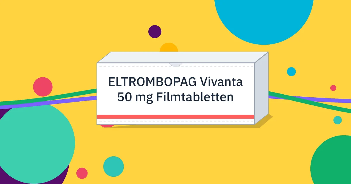 Symbolbild: Packung mit der Aufschrift ELTROMBOPAG Vivanta 50 mg Filmtabletten (PZN 19831488) – Verfügbarkeit und Bezug in Apotheken in Frankfurt am Main