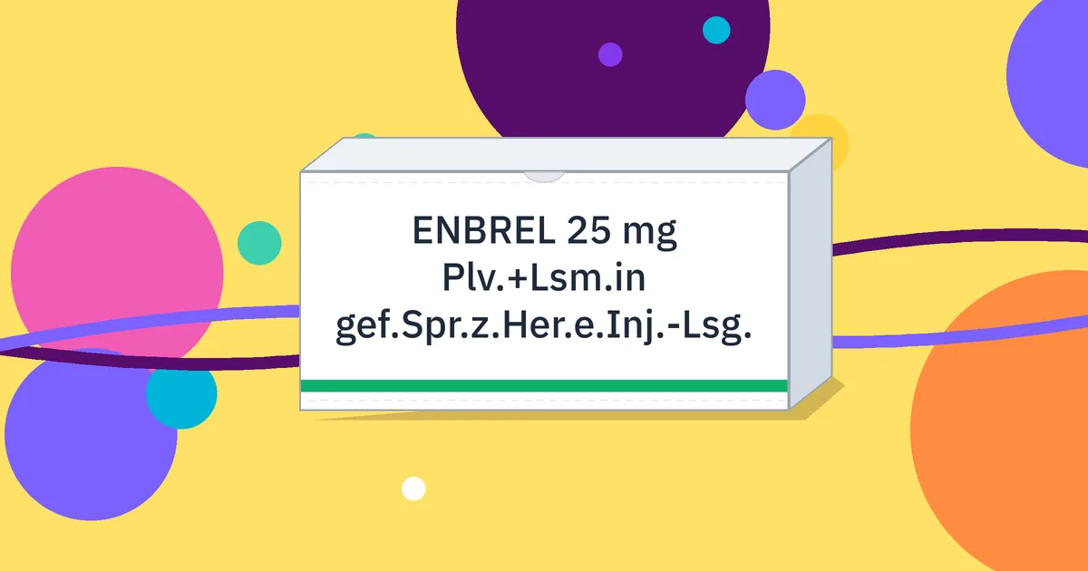 Symbolbild: Packung mit der Aufschrift ENBREL 25 mg Plv.+Lsm.in gef.Spr.z.Her.e.Inj.-Lsg. (PZN 15235944) – Verfügbarkeit und Bezug in Apotheken in Frankfurt am Main