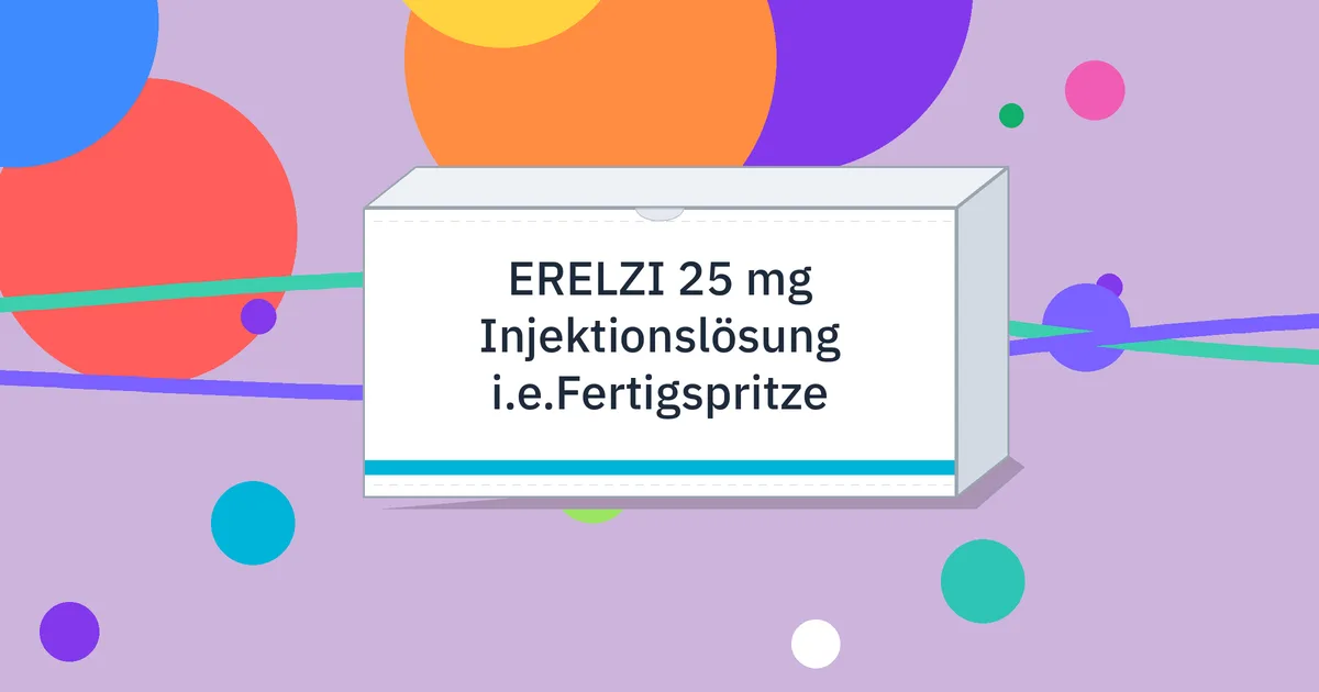 Symbolbild: Packung mit der Aufschrift ERELZI 25 mg Injektionslösung i.e.Fertigspritze (PZN 15746998) – Verfügbarkeit und Bezug in Apotheken in Frankfurt am Main
