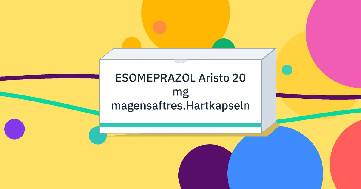 Symbolbild: Packung mit der Aufschrift ESOMEPRAZOL Aristo 20 mg magensaftres.Hartkapseln (PZN 10171056) – Verfügbarkeit und Bezug in Apotheken in Frankfurt am Main