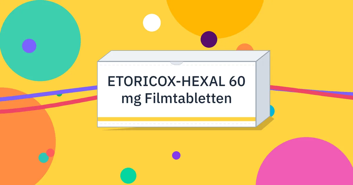 Symbolbild: Packung mit der Aufschrift ETORICOX-HEXAL 60 mg Filmtabletten (PZN 11872217) – Verfügbarkeit und Bezug in Apotheken in Frankfurt am Main