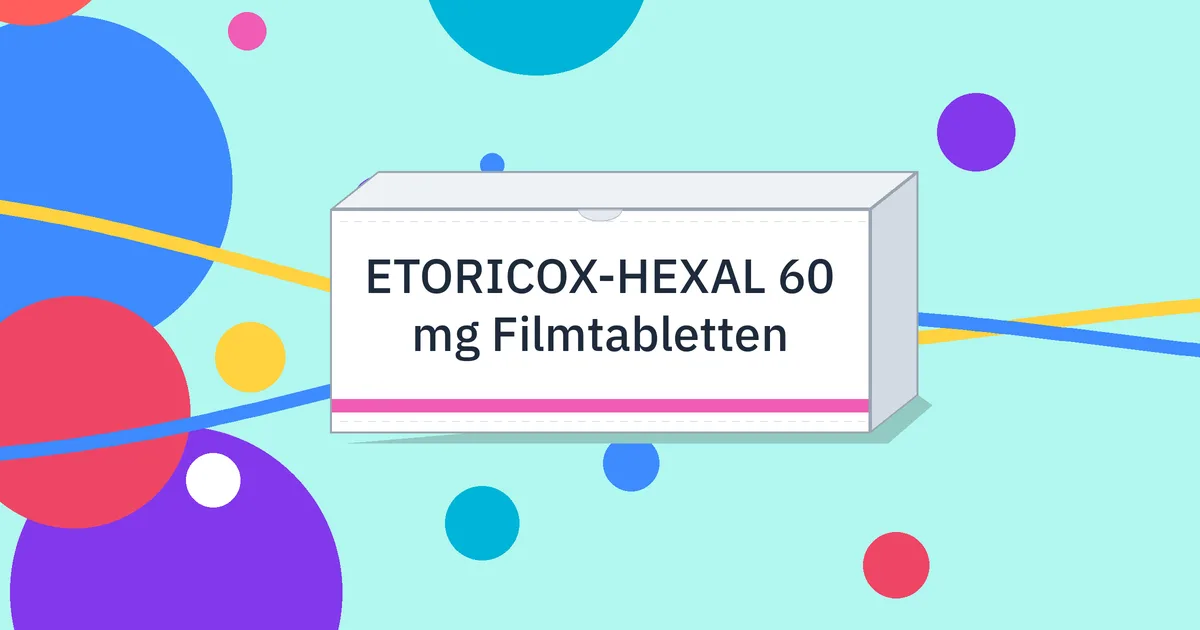 Symbolbild: Packung mit der Aufschrift ETORICOX-HEXAL 60 mg Filmtabletten (PZN 11872186) – Verfügbarkeit und Bezug in Apotheken in Frankfurt am Main