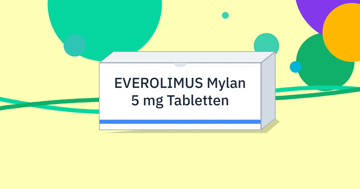 Symbolbild: Packung mit der Aufschrift EVEROLIMUS Mylan 5 mg Tabletten (PZN 17421220) – Verfügbarkeit und Bezug in Apotheken in Frankfurt am Main