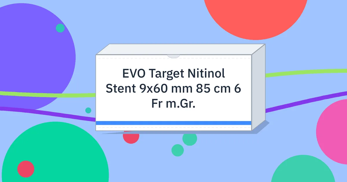 Symbolbild: Packung mit der Aufschrift EVO Target Nitinol Stent 9x60 mm 85 cm 6 Fr m.Gr. (PZN 00101801) – Verfügbarkeit und Bezug in Apotheken in Frankfurt am Main