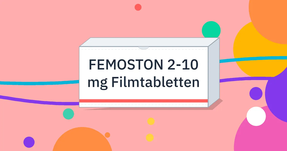 Symbolbild: Packung mit der Aufschrift FEMOSTON 2-10 mg Filmtabletten (PZN 00988709) – Verfügbarkeit und Bezug in Apotheken in Frankfurt am Main