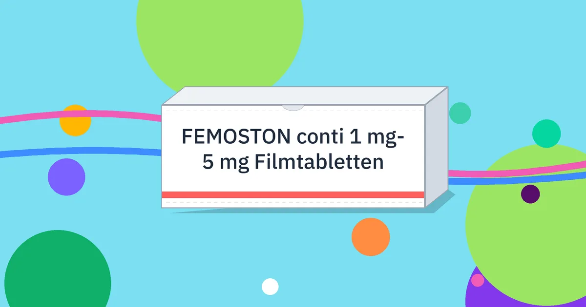 Symbolbild: Packung mit der Aufschrift FEMOSTON conti 1 mg-5 mg Filmtabletten (PZN 08737869) – Verfügbarkeit und Bezug in Apotheken in Frankfurt am Main