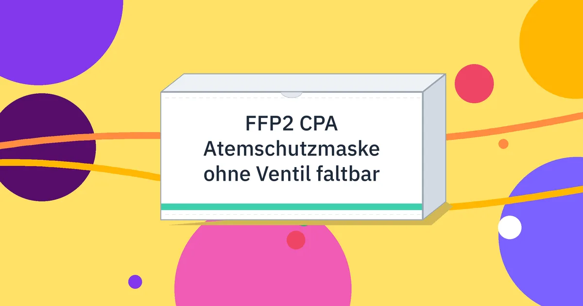 Symbolbild: Packung mit der Aufschrift FFP2 CPA Atemschutzmaske ohne Ventil faltbar (PZN 17200536) – Verfügbarkeit und Bezug in Apotheken in Frankfurt am Main
