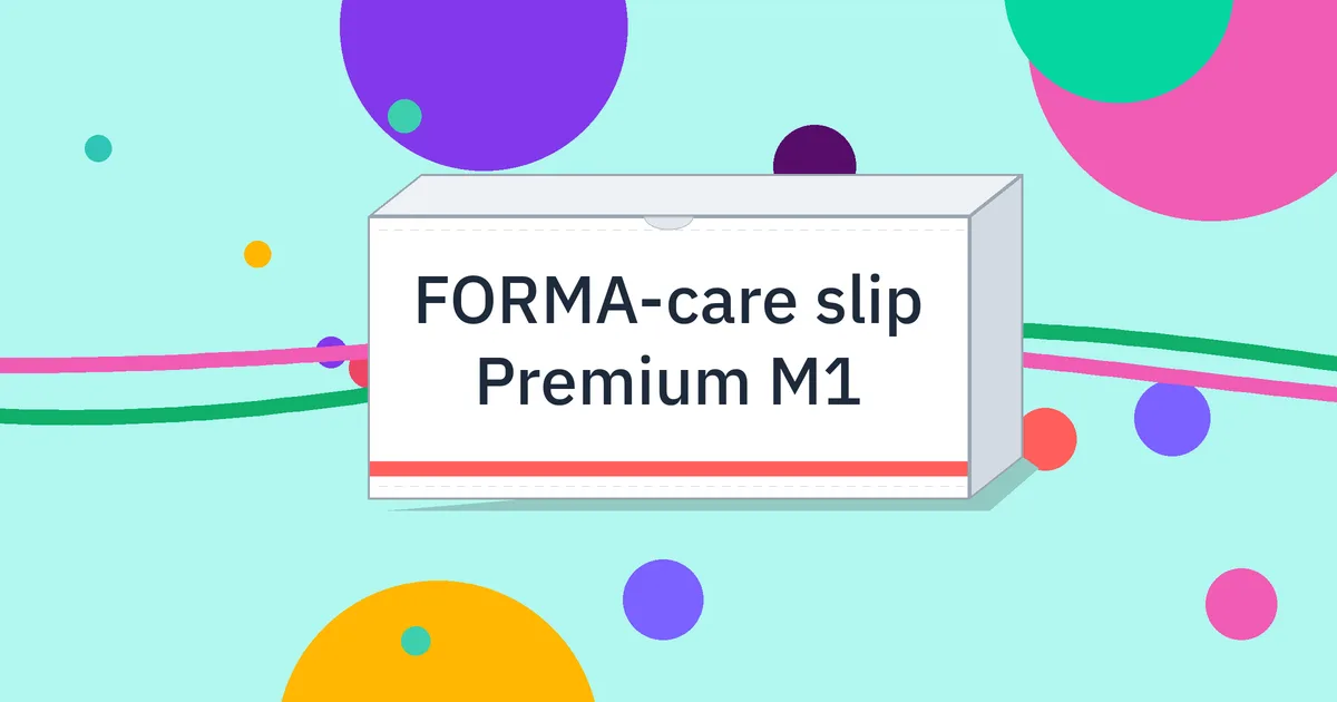 Symbolbild: Packung mit der Aufschrift FORMA-care slip Premium M1 (PZN 06430486) – Verfügbarkeit und Bezug in Apotheken in Frankfurt am Main