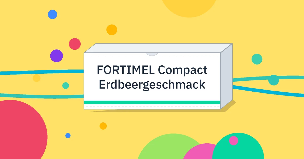 Symbolbild: Packung mit der Aufschrift FORTIMEL Compact Erdbeergeschmack (PZN 06101305) – Verfügbarkeit und Bezug in Apotheken in Frankfurt am Main