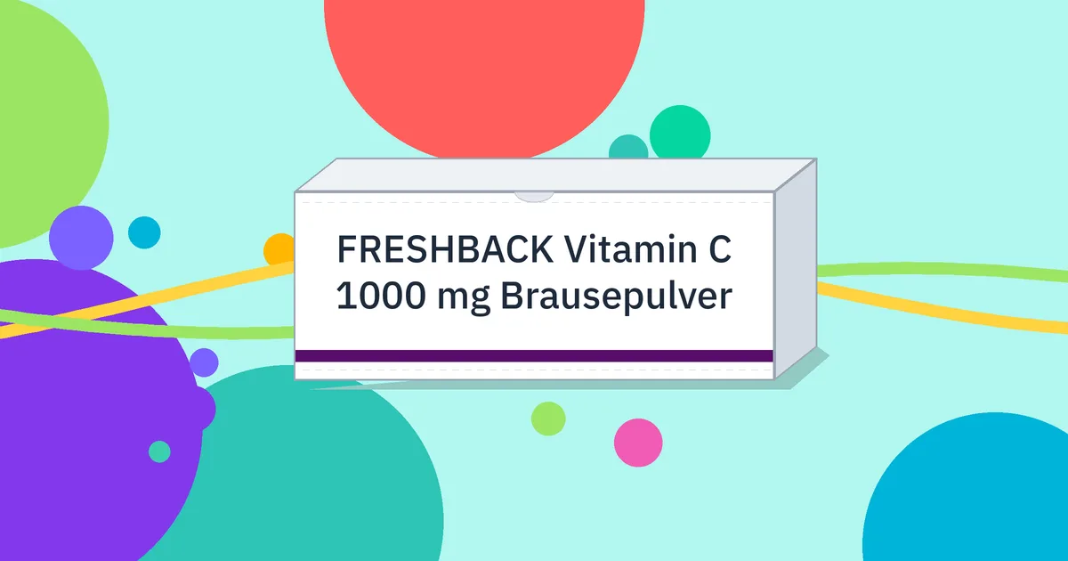 Symbolbild: Packung mit der Aufschrift FRESHBACK Vitamin C 1000 mg Brausepulver (PZN 16895996) – Verfügbarkeit und Bezug in Apotheken in Frankfurt am Main