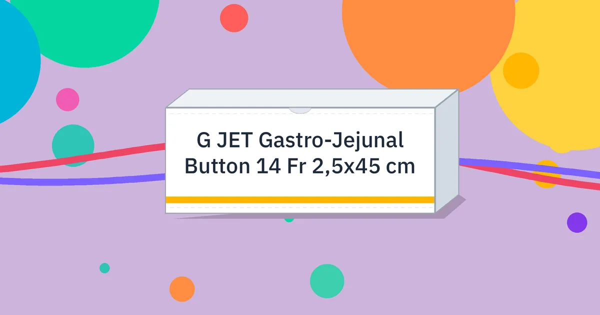 Symbolbild: Packung mit der Aufschrift G JET Gastro-Jejunal Button 14 Fr 2,5x45 cm (PZN 14342856) – Verfügbarkeit und Bezug in Apotheken in Frankfurt am Main