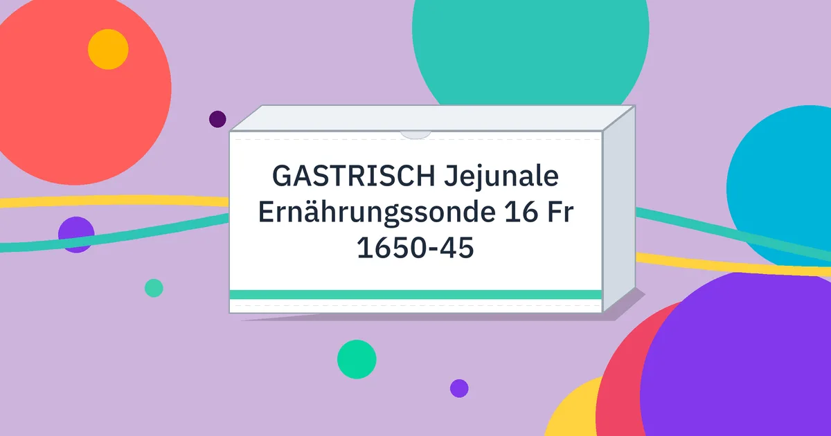 Symbolbild: Packung mit der Aufschrift GASTRISCH Jejunale Ernährungssonde 16 Fr 1650-45 (PZN 14345056) – Verfügbarkeit und Bezug in Apotheken in Frankfurt am Main