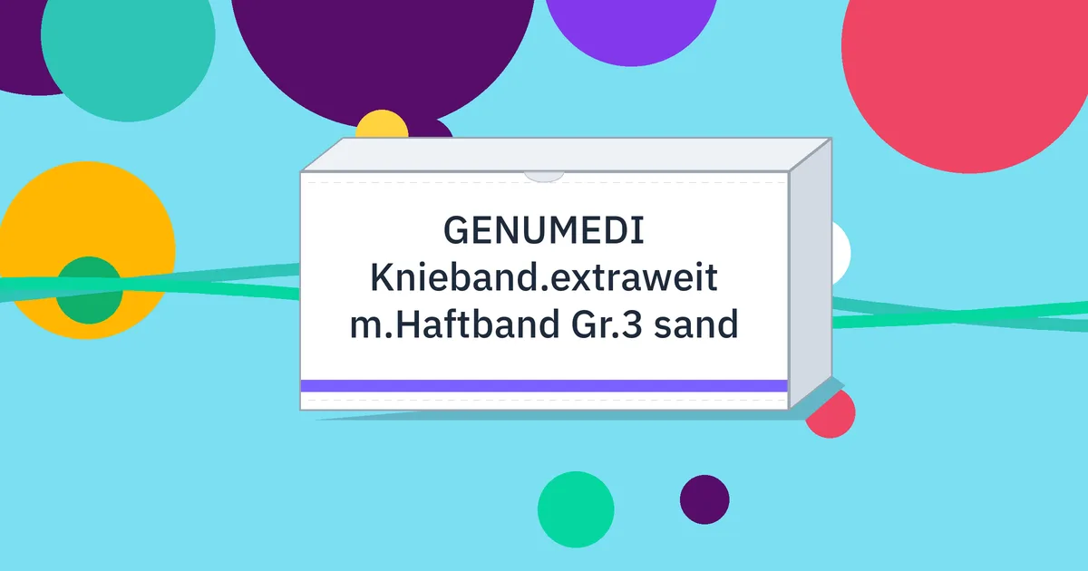 Symbolbild: Packung mit der Aufschrift GENUMEDI Knieband.extraweit m.Haftband Gr.3 sand (PZN 09778899) – Verfügbarkeit und Bezug in Apotheken in Frankfurt am Main
