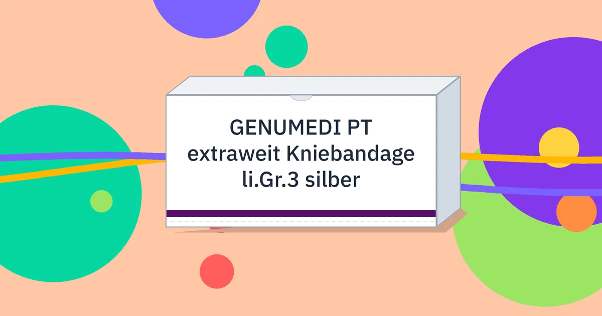 Symbolbild: Packung mit der Aufschrift GENUMEDI PT extraweit Kniebandage li.Gr.3 silber (PZN 15314081) – Verfügbarkeit und Bezug in Apotheken in Frankfurt am Main