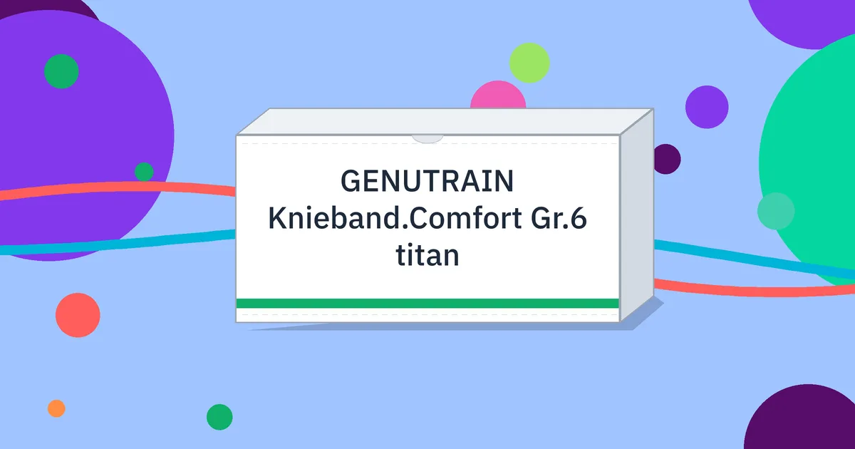 Symbolbild: Packung mit der Aufschrift GENUTRAIN Knieband.Comfort Gr.6 titan (PZN 12517122) – Verfügbarkeit und Bezug in Apotheken in Frankfurt am Main