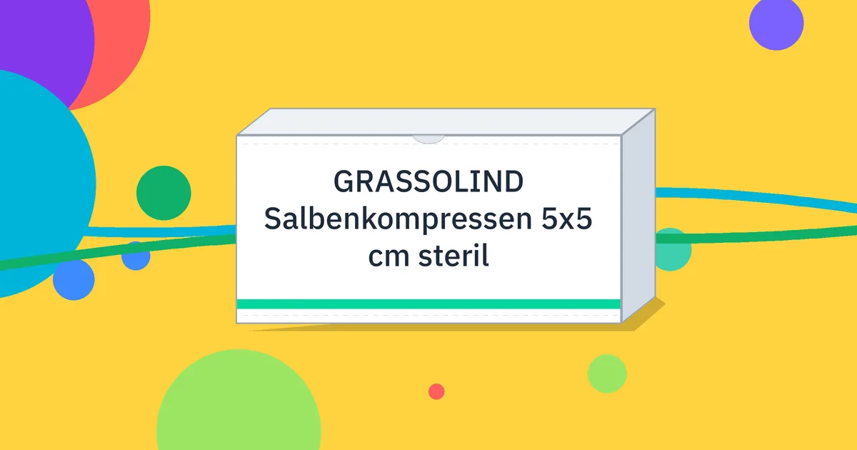 Symbolbild: Packung mit der Aufschrift GRASSOLIND Salbenkompressen 5x5 cm steril (PZN 03245647) – Verfügbarkeit und Bezug in Apotheken in Frankfurt am Main